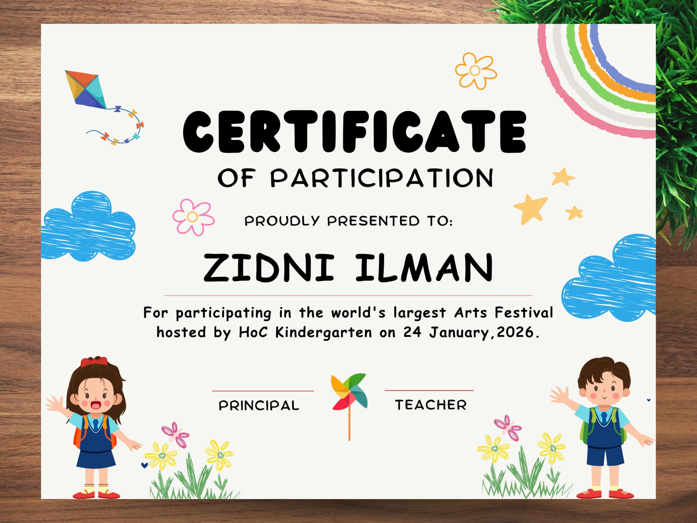 Editable Kindergarten Certificate, Customizable Kindergarten Arts ...