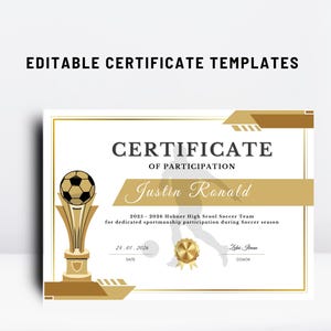 DIY Sports Award Certificates: Editable Soccer Templates (canva ...
