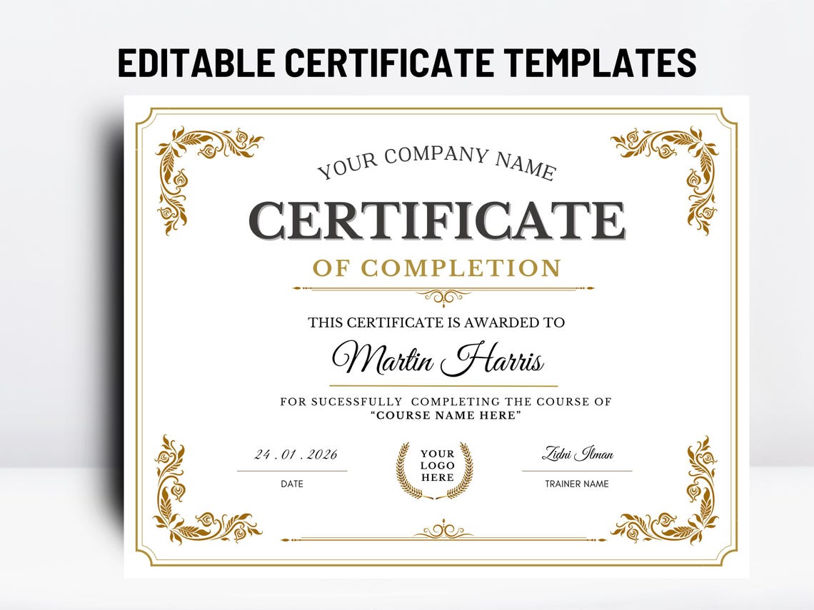 Professional Printable Certificate of Completion Templates ...