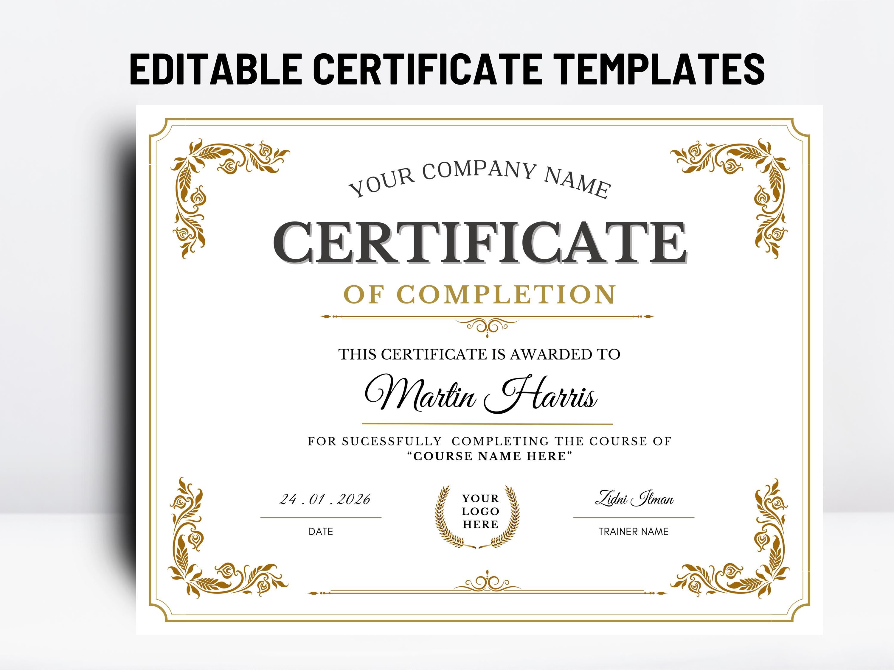 Professional Printable Certificate of Completion Templates ...