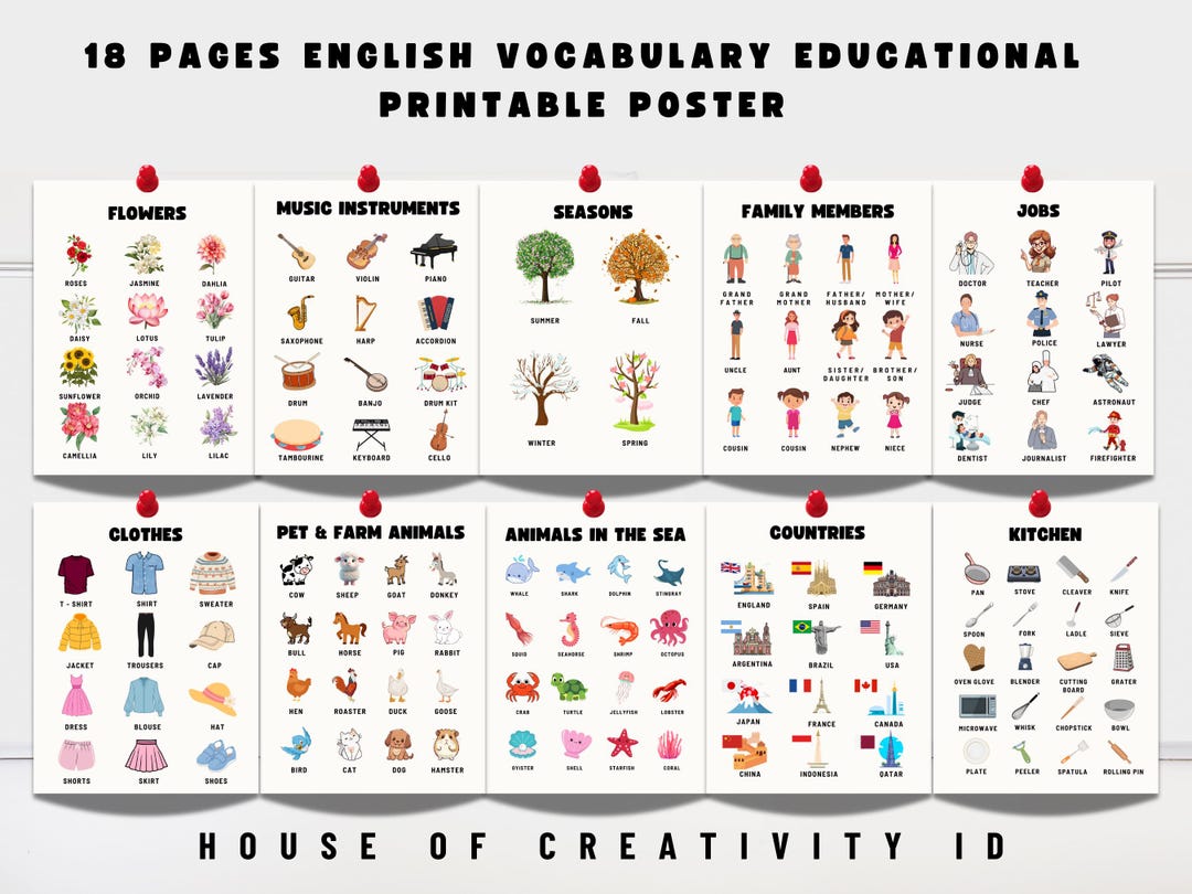 Engaging English Vocabulary Posters: A Colorful Set of Educational ...