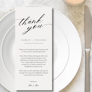 Printable Thank You Place Card for Restaurant, Hotel, Minimalist Thank ...