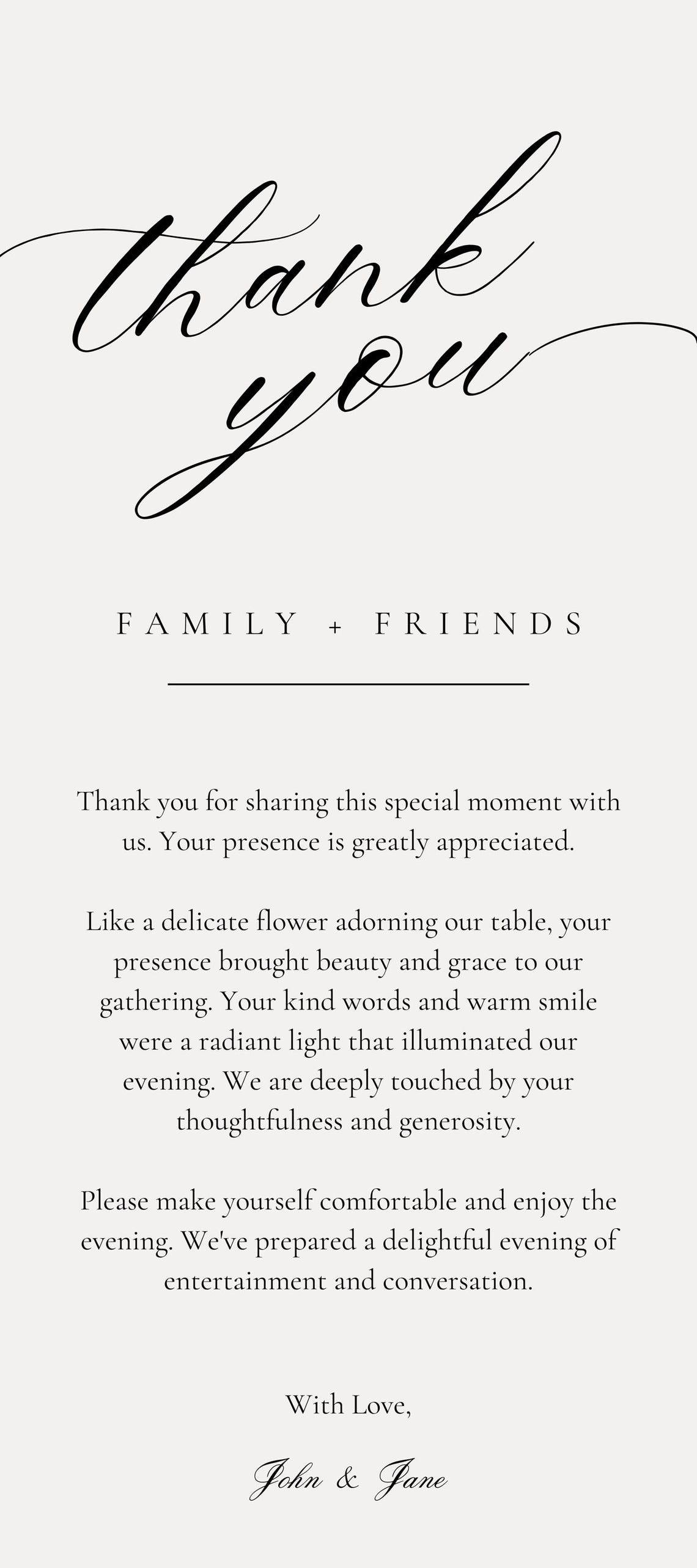 Printable Thank You Place Card for Restaurant, Hotel, Minimalist Thank ...