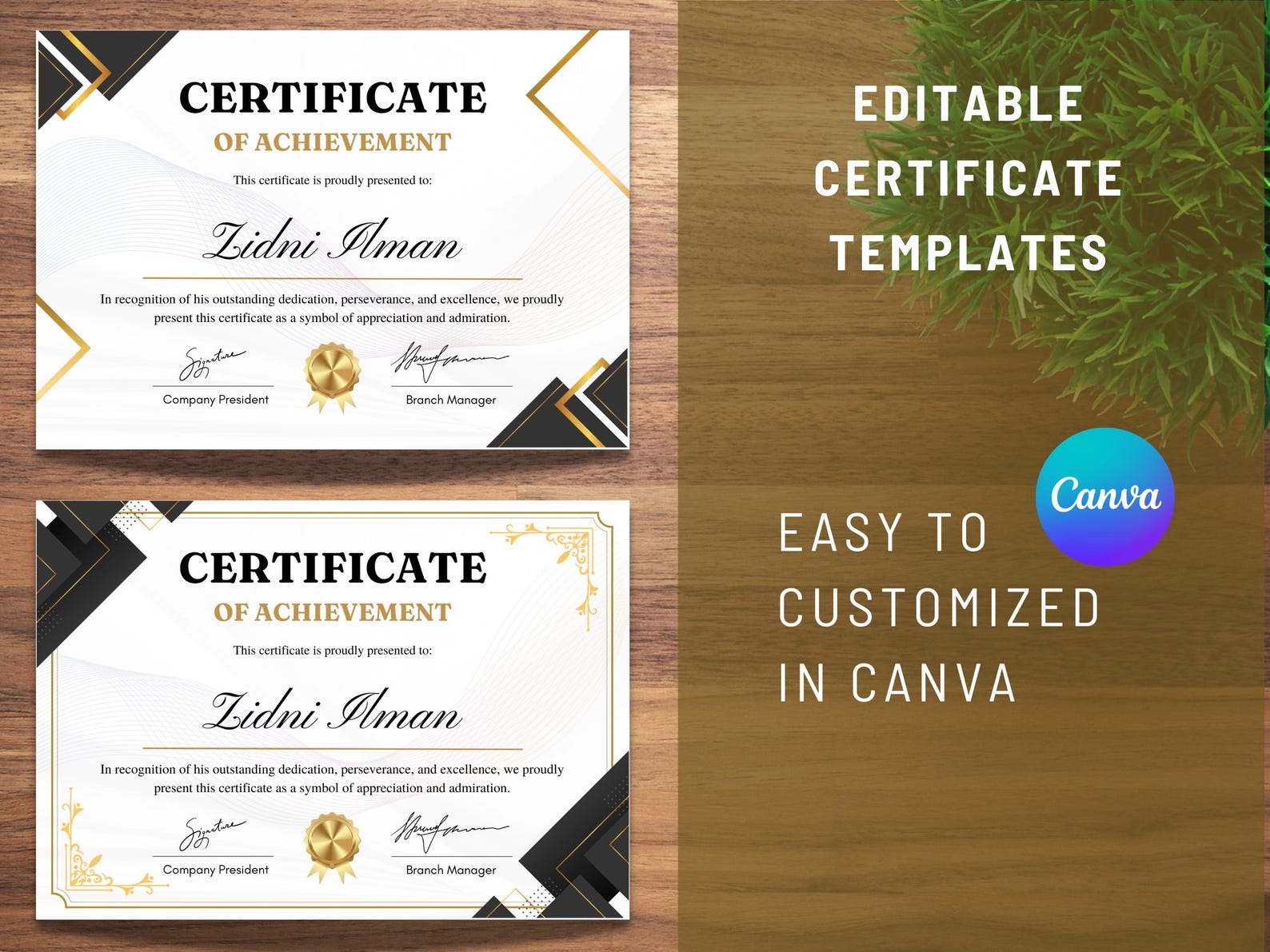 3-pack Editable Premium Black & Gold Certificate Templates ...