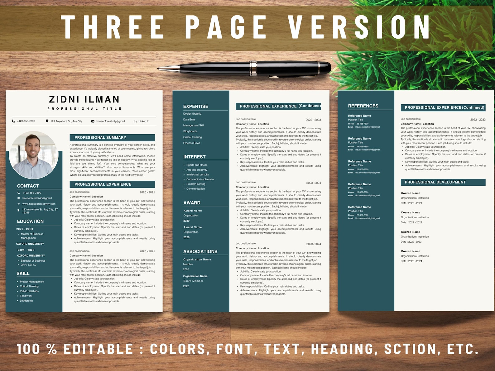 Canva Resume Template: 1, 2, 3 Page CV With Cover Letter (A4) - Etsy