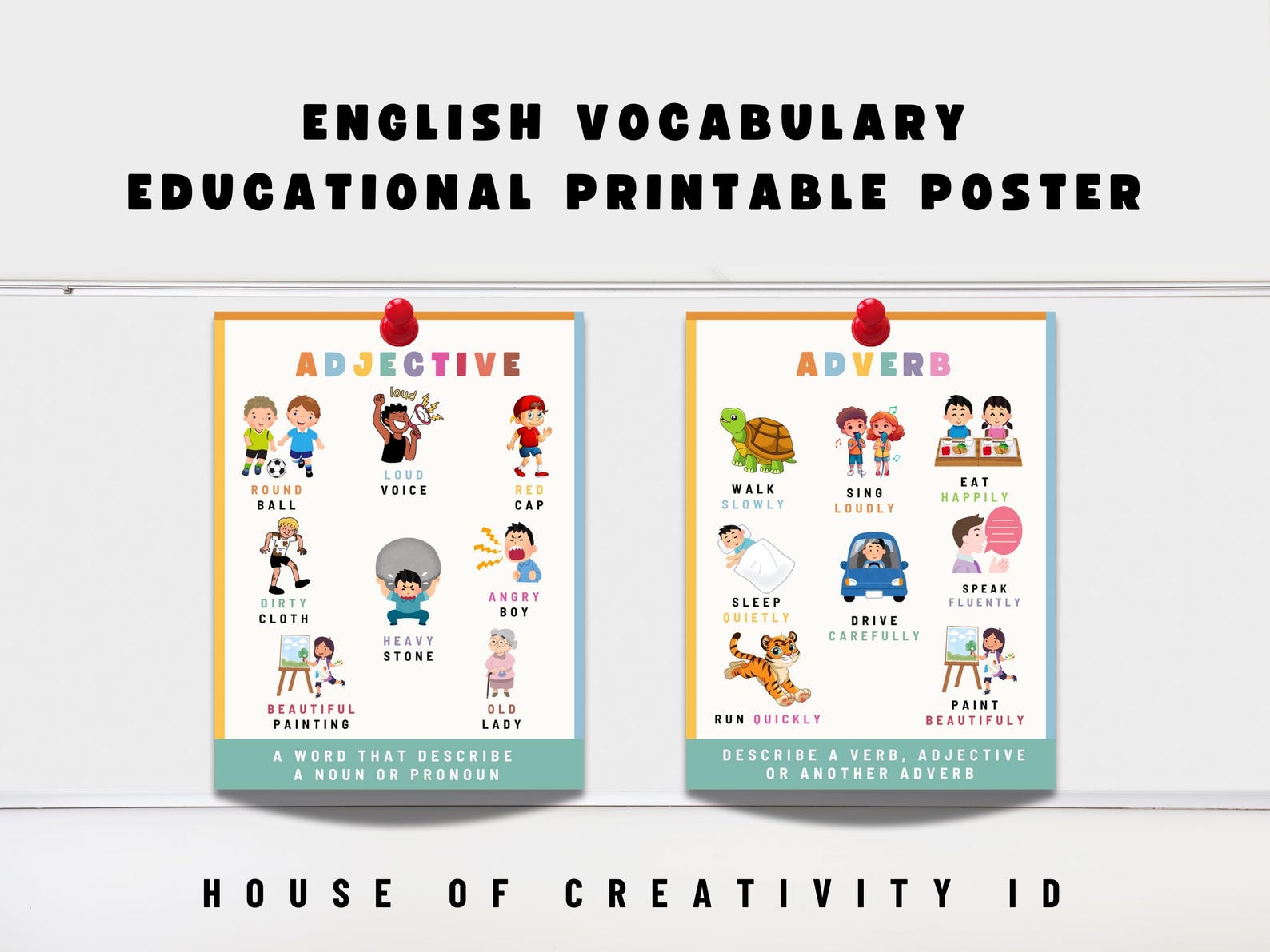 Parts of Speech Poster, Noun Verb Adjective Adverb Preposition ...