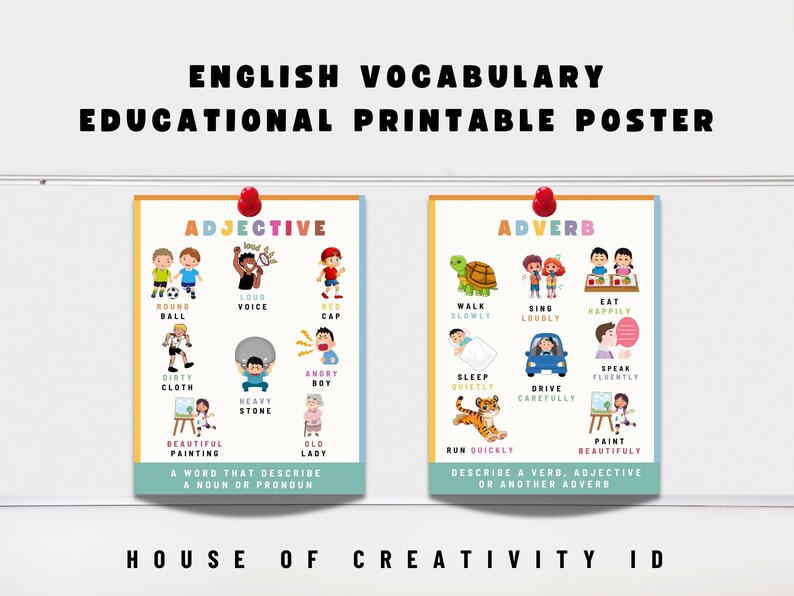 Parts of Speech Poster, Noun Verb Adjective Adverb Preposition ...
