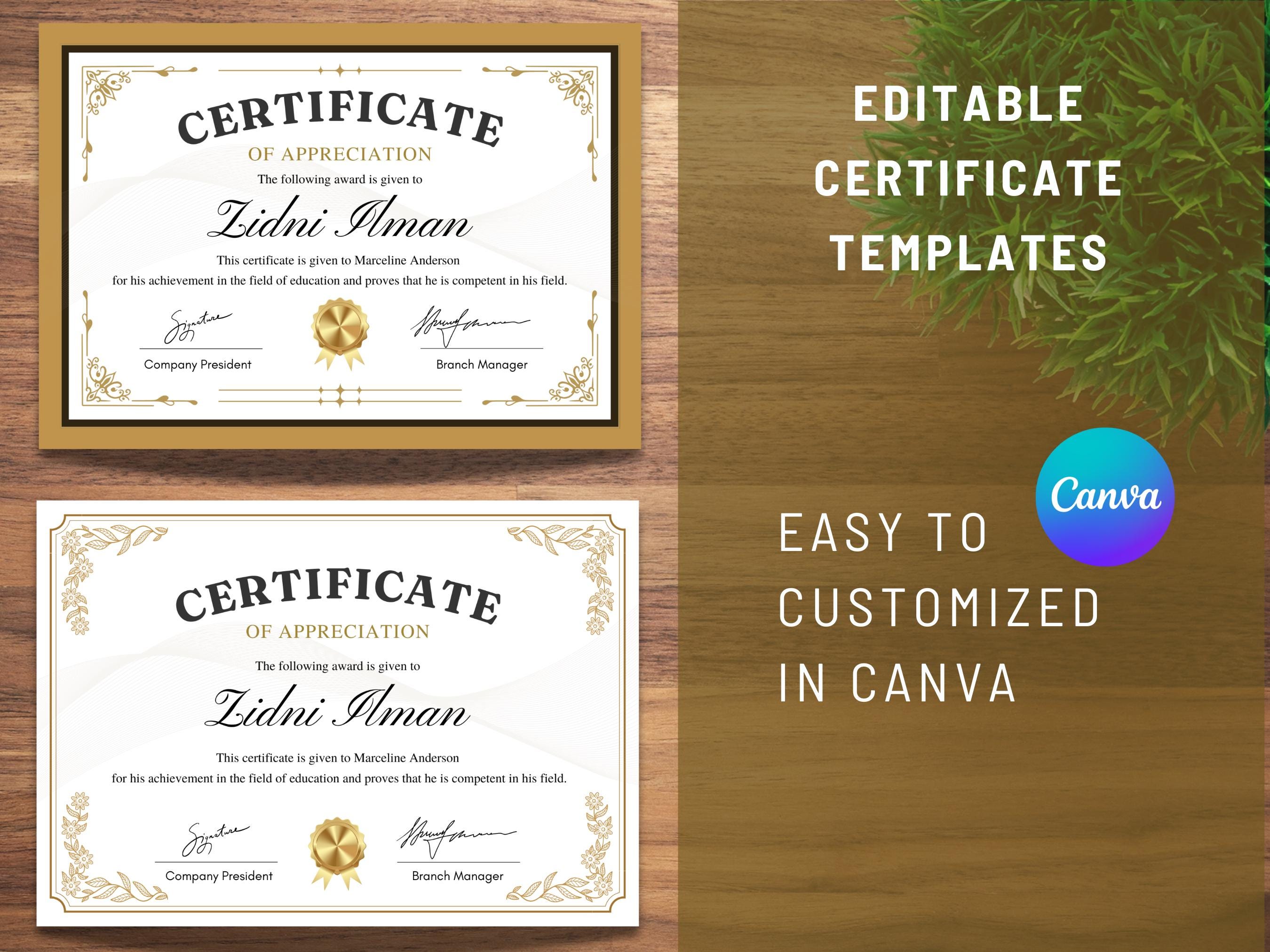 Editable Appreciation Gift Certificate Template: Canva Award (digital ...