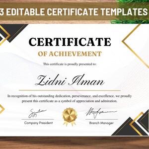 3-pack Editable Premium Black & Gold Certificate Templates ...