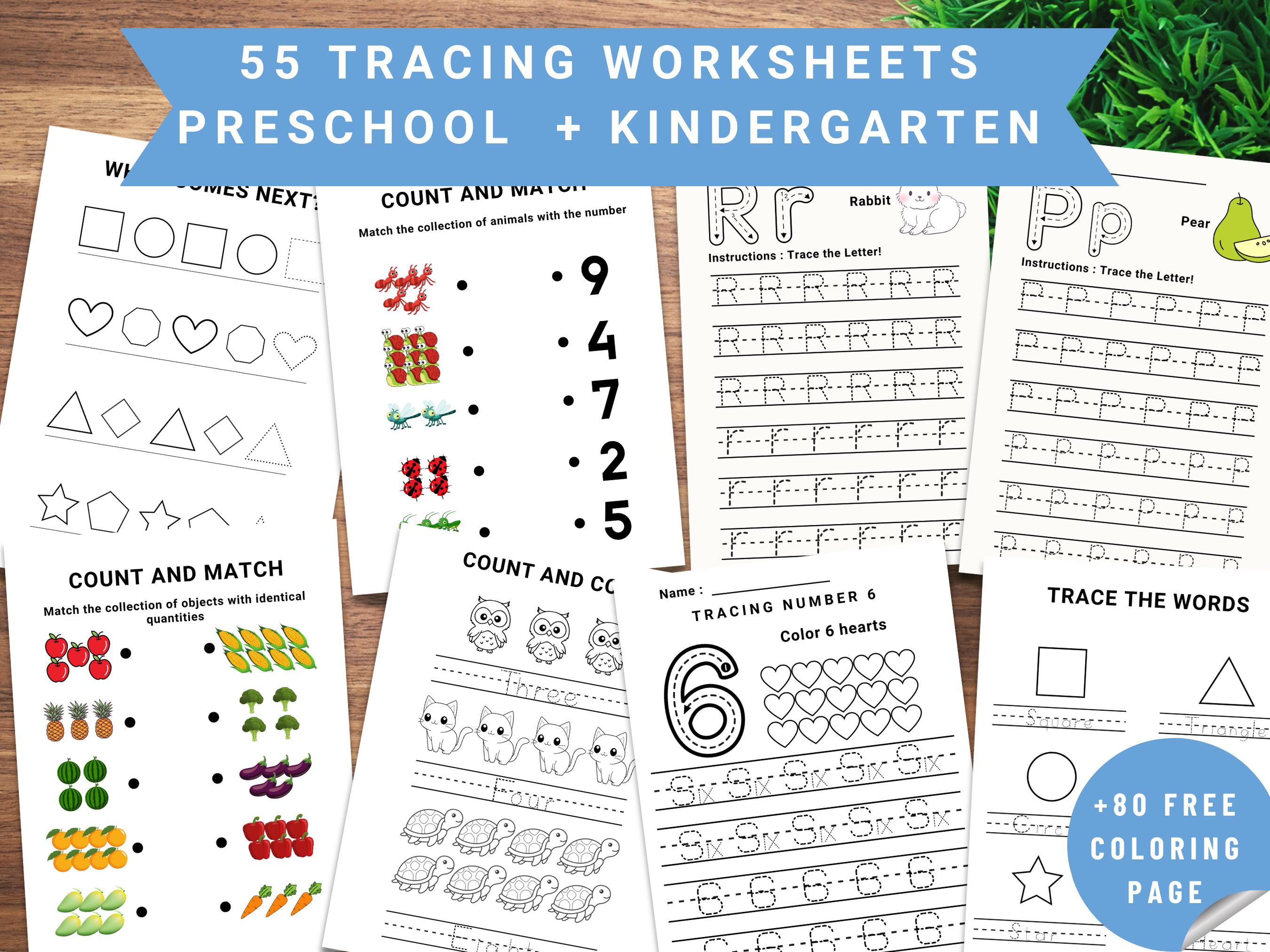 Preschool + Kindergarten Learning | 55 Tracing Alphabet Number Shape ...
