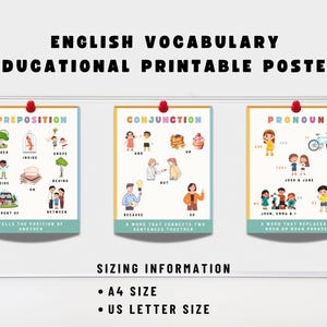 Parts of Speech Poster, Noun Verb Adjective Adverb Preposition ...