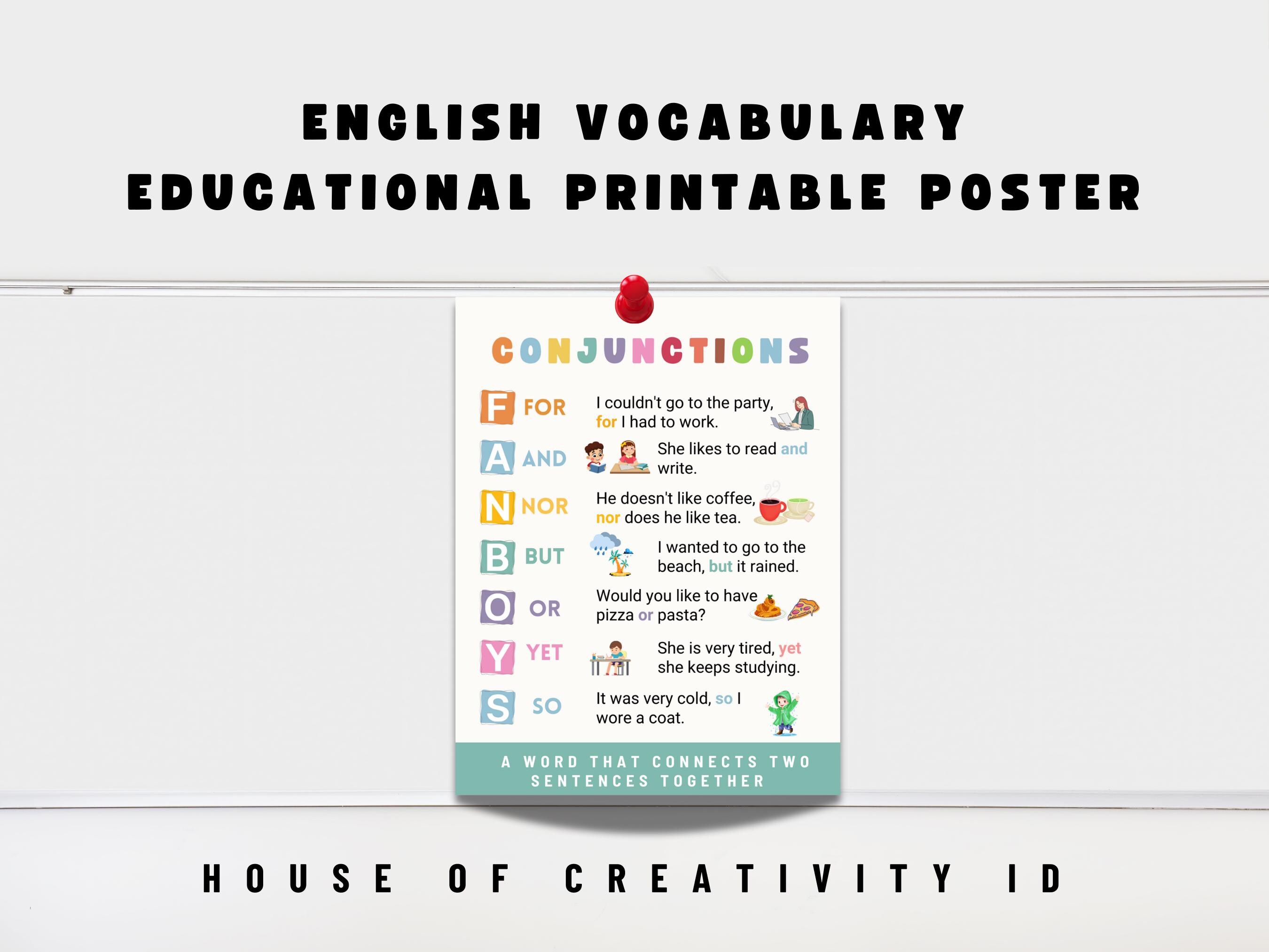 Parts of Speech Poster Vol.2 , Noun Verb Adjective Adverb Preposition ...