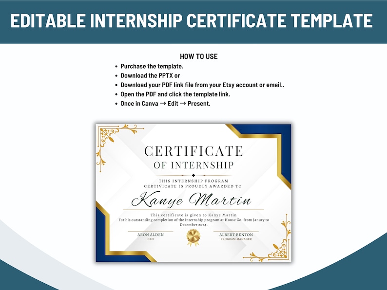 Customizable Internship Certificate Template: Editable in Canva ...