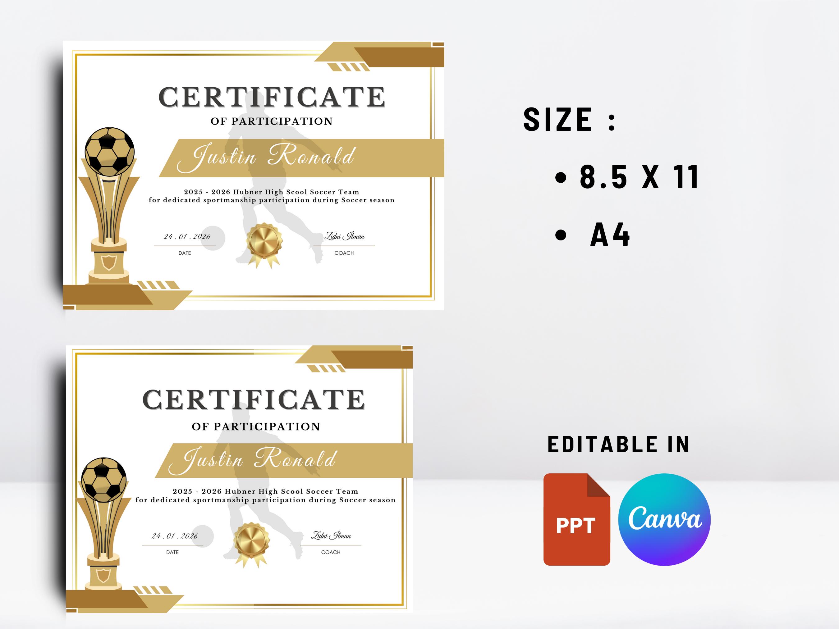 DIY Sports Award Certificates: Editable Soccer Templates (canva ...