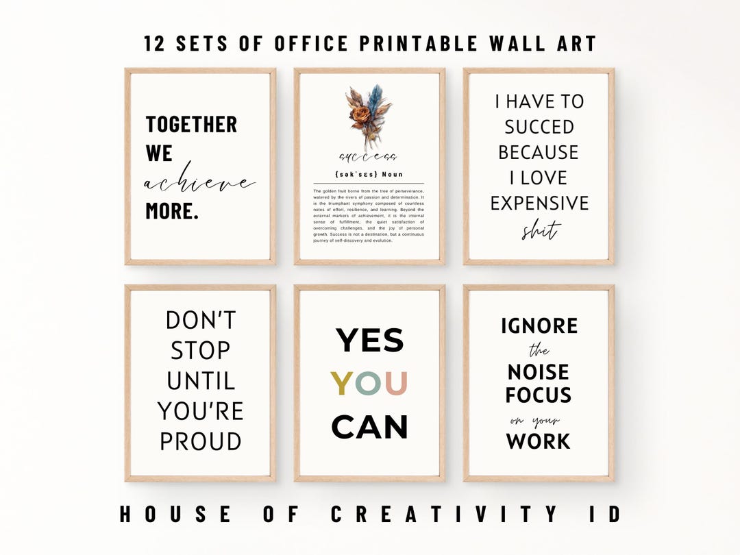 Motivational Office Decoration, Set of 12 Printable Wall Arts, Modern ...
