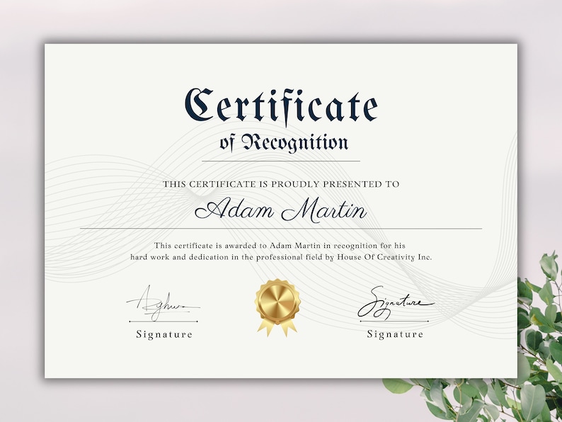 Certificate of Recognition Template Canva With White and Gold Color ...