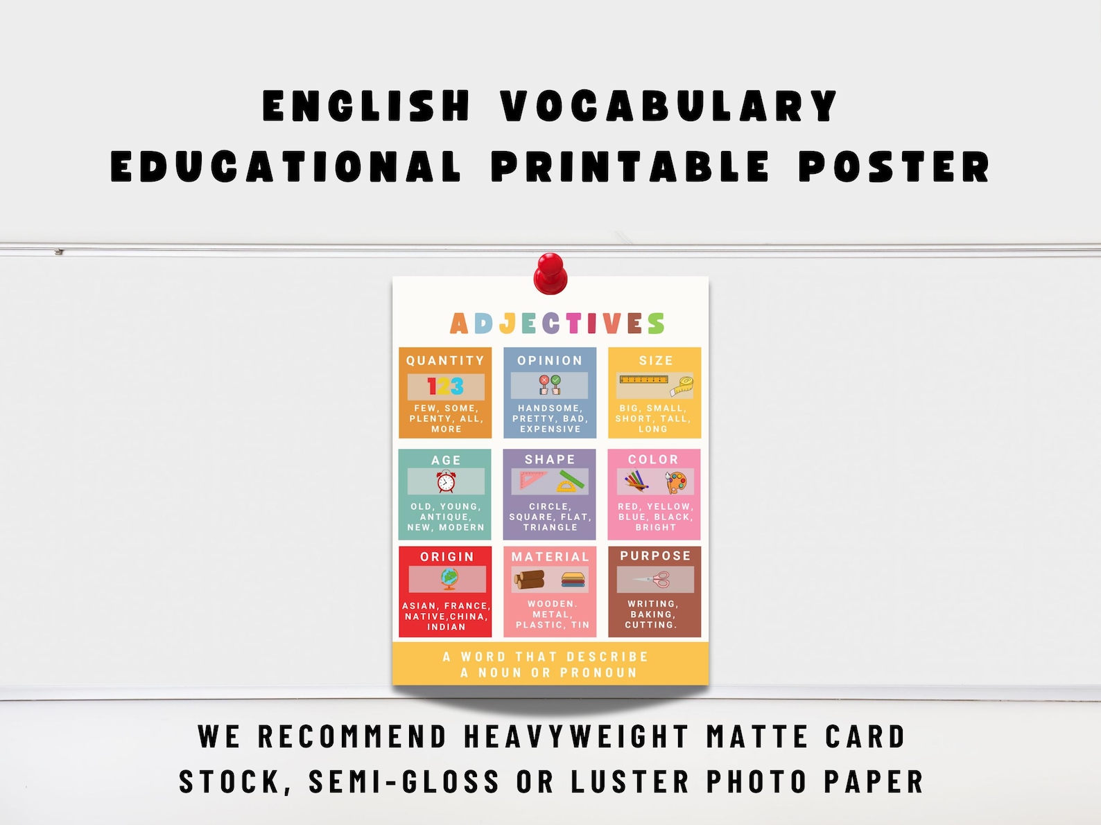 Parts of Speech Poster Vol.2 , Noun Verb Adjective Adverb Preposition ...