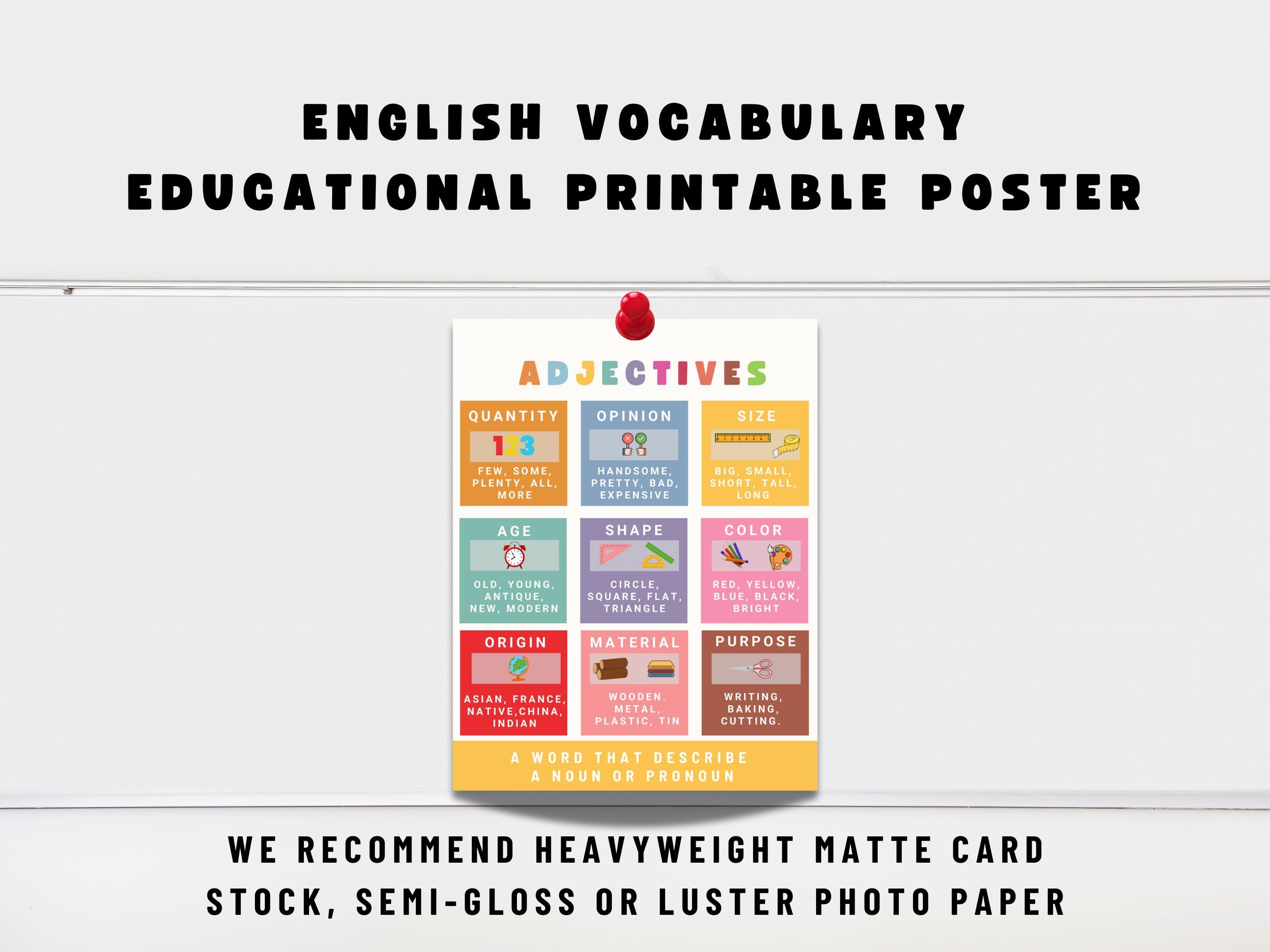 Parts of Speech Poster Vol.2 , Noun Verb Adjective Adverb Preposition ...