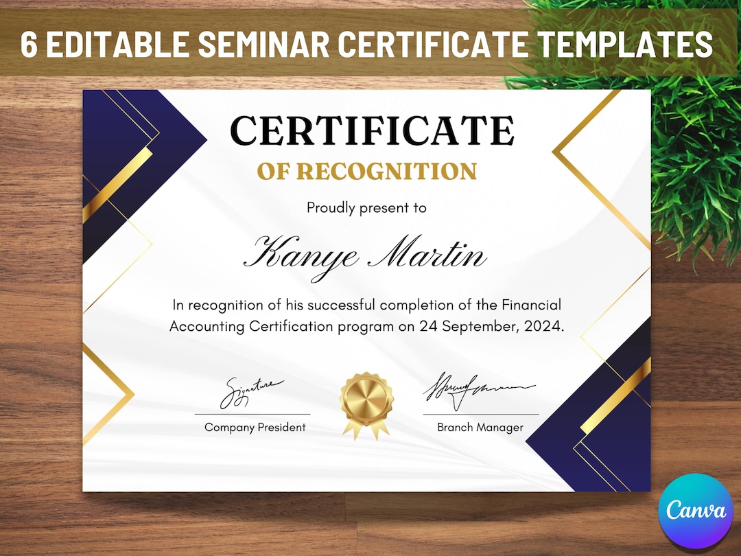 Printable Recognition Certificate Template: Editable Award Gift (canva ...