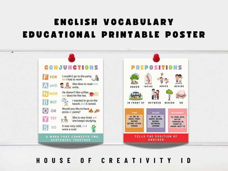 Parts of Speech Poster Vol.2 , Noun Verb Adjective Adverb Preposition ...