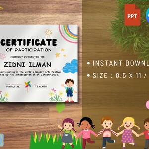 Editable Kindergarten Arts Festival Certificate Template (digital ...