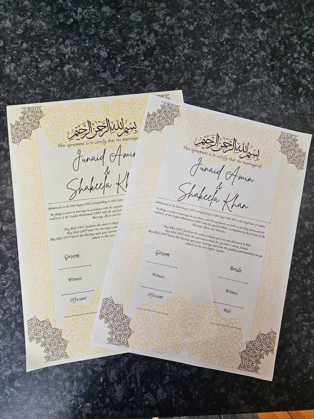 Nikkah Certificates A4 2 Designs/2 Coloured Paper High Quality Paper ...