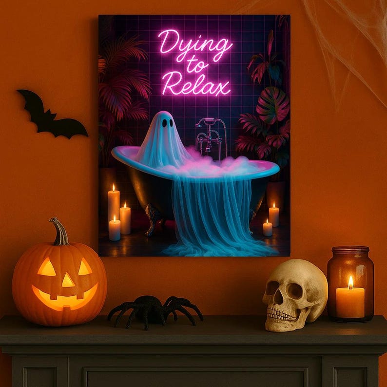 Ghost Bath Poster, Dying to Relax Canvas, Funny Bathroom Decor, Spooky ...