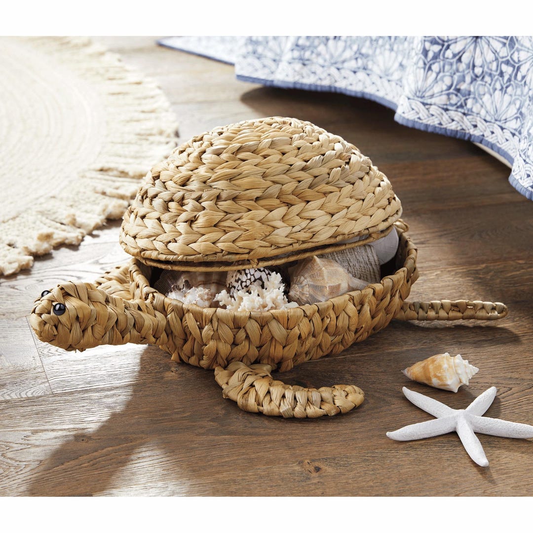 Woven Turtle Basket, Handcrafted Rattan Storage Bin, Decorative Animal ...