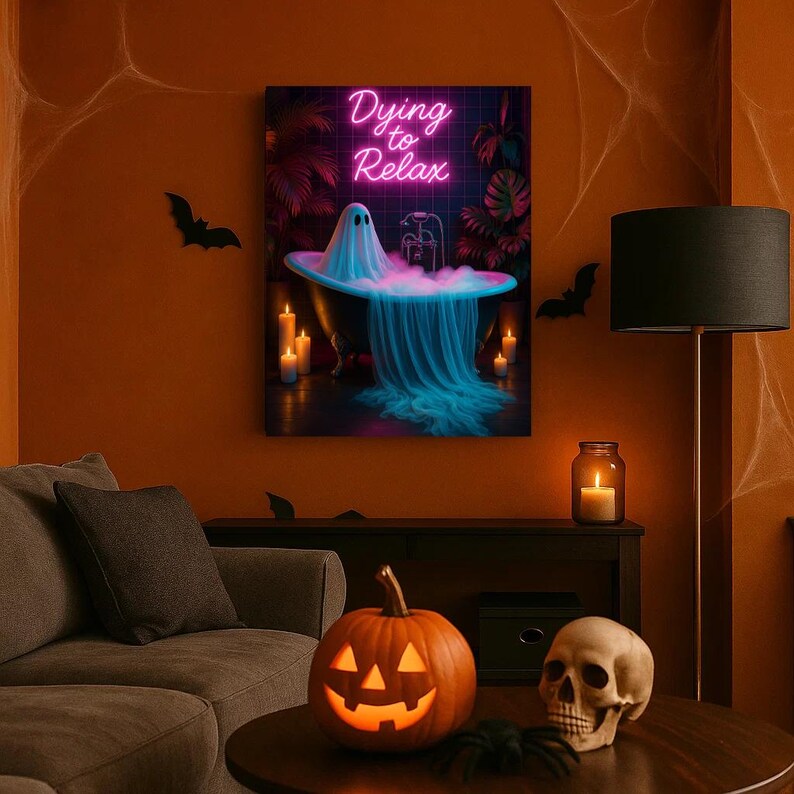 Ghost Bath Poster, Dying to Relax Canvas, Funny Bathroom Decor, Spooky ...