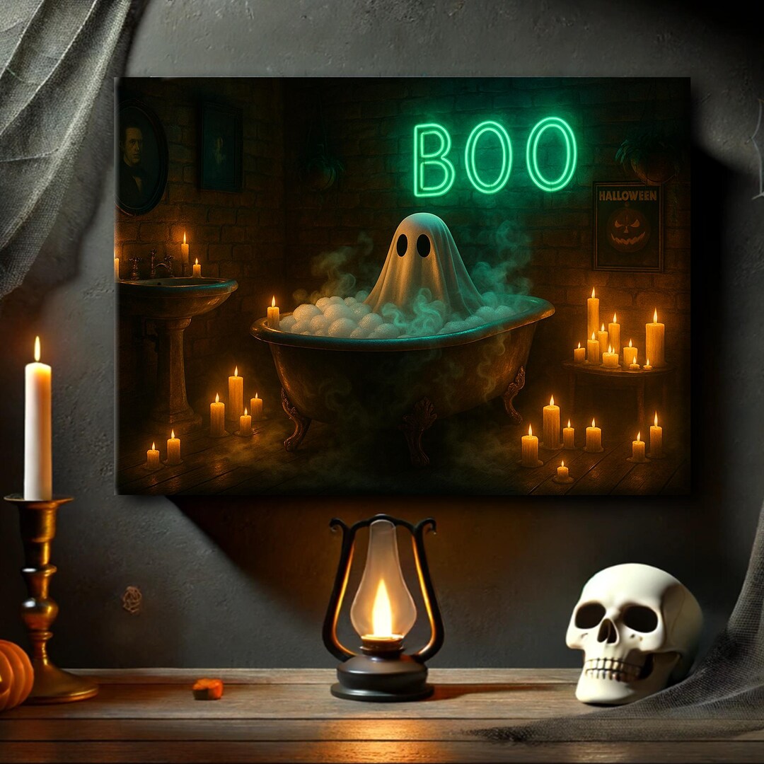 Ghost Bath Poster, Halloween Ghost Bathtub Canvas, Spooky Bathroom Wall ...