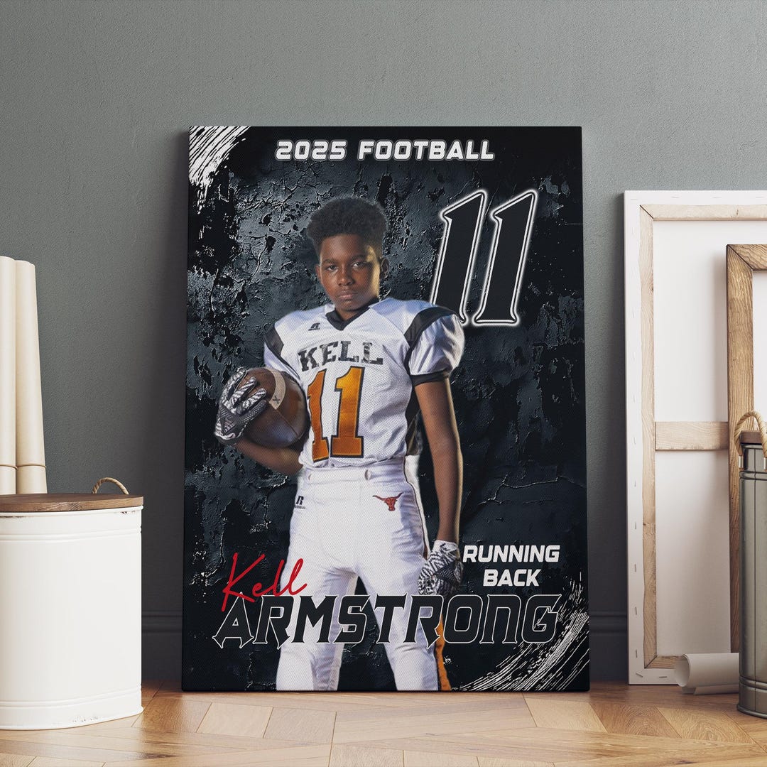 Custom Football Poster, Personalized Sports Wall Art, Player Photo With ...