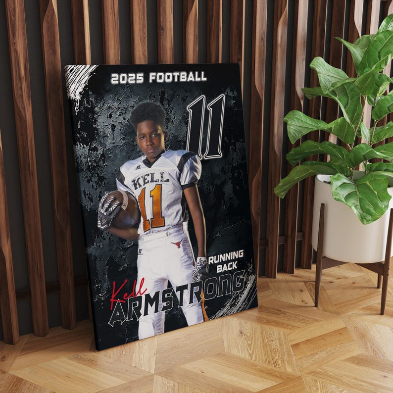 Custom Football Poster, Personalized Sports Wall Art, Player Photo With ...