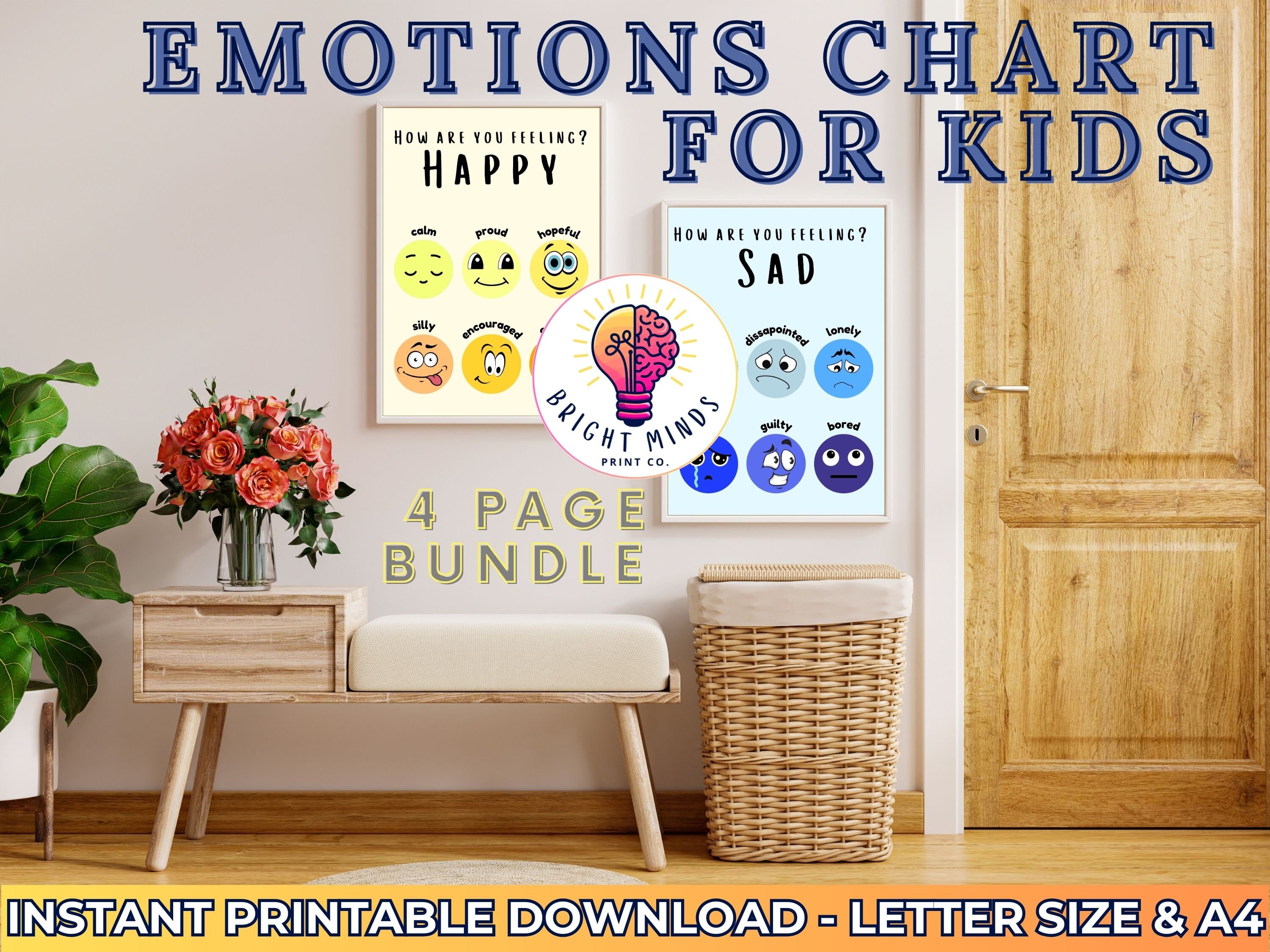 Feelings Chart Emotions Montessori Style Learning for Homeschool Wall ...