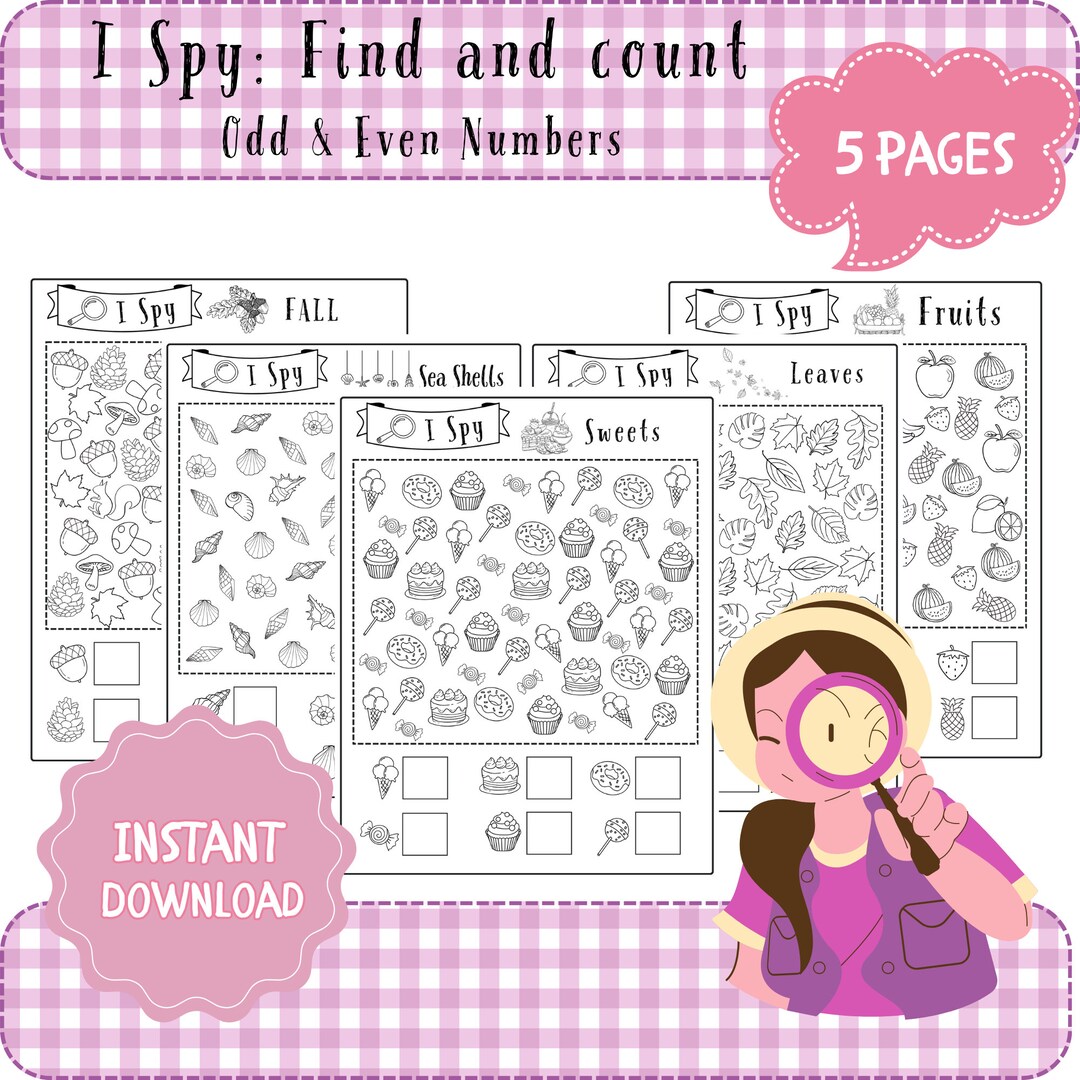 I SPY Found and Count Even and Odd Numbers. Preschool Math Worksheets ...