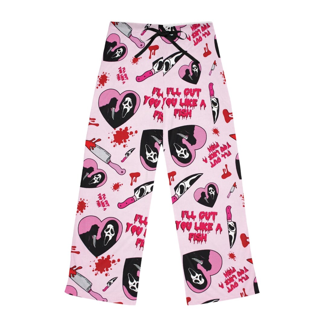 Cute Pink Scream Halloween Women's Pajama Pants, Spooky Sleepwear ...
