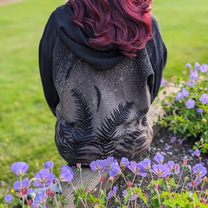 Fern Bleach Dyed Black Zip up Hoodie Nature Inspired Forest Hooded ...