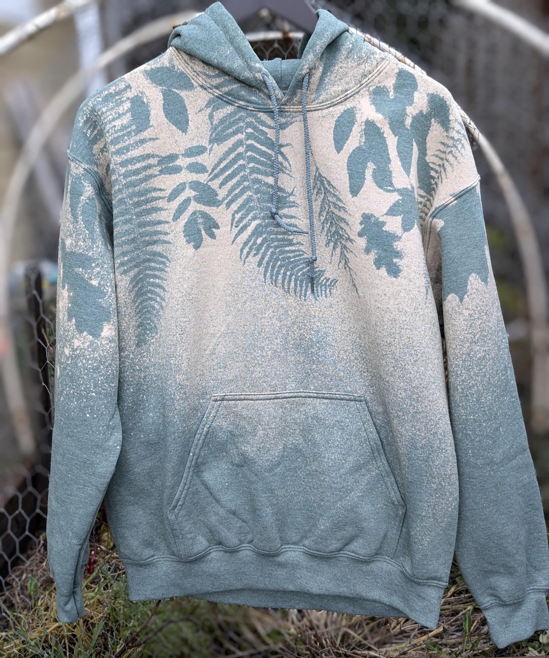 Fern Bleach Dyed Sage Green Pull Over Hoodie Nature Inspired Forest ...