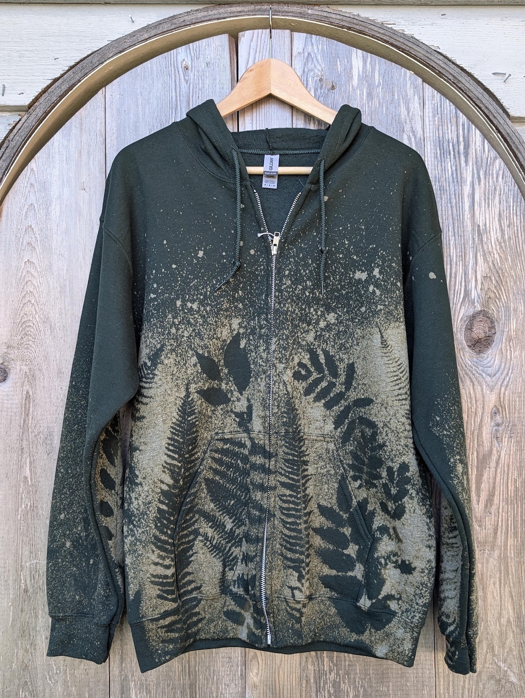 Forest Green Fern Bleach Dyed Zip up Hoodie Nature Inspired Forest ...