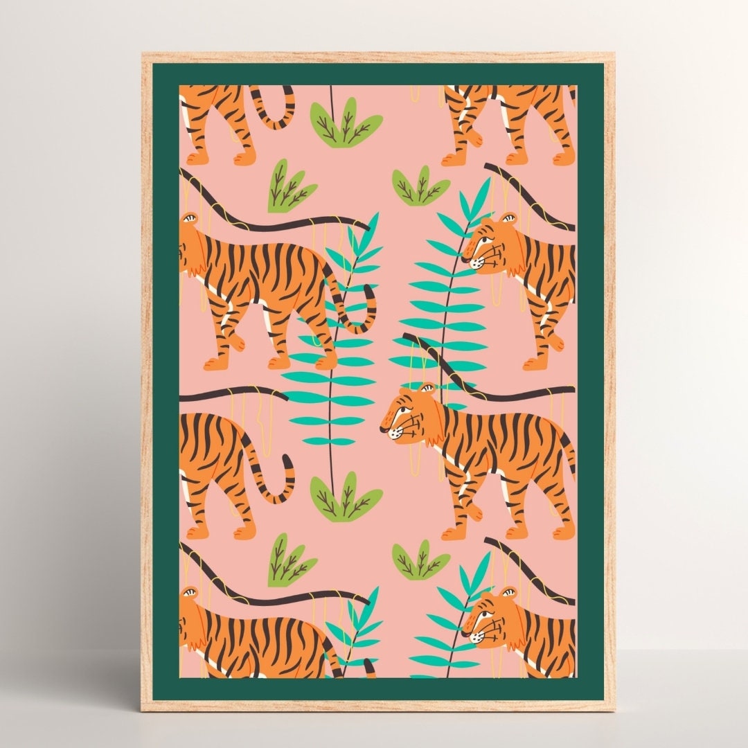 Tiger Leopard Print, Vintage Poster, Botanical Decor, Jungle, Minimal ...