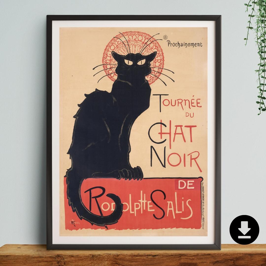 Vintage Chat Noir Print, Cat, Paris, Poster, DIGITAL DOWNLOAD, Gallery ...