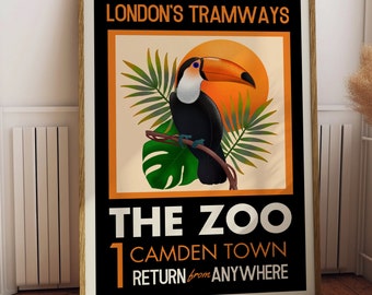 London Zoo Poster, Museum Print, Animal, Retro Wall, Trams, Vintage Art ...