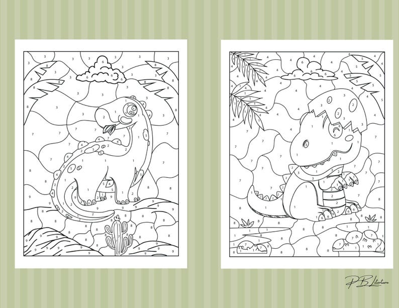 Color by Number Dinosaur Coloring Pages, Coloring Activity Pages for ...