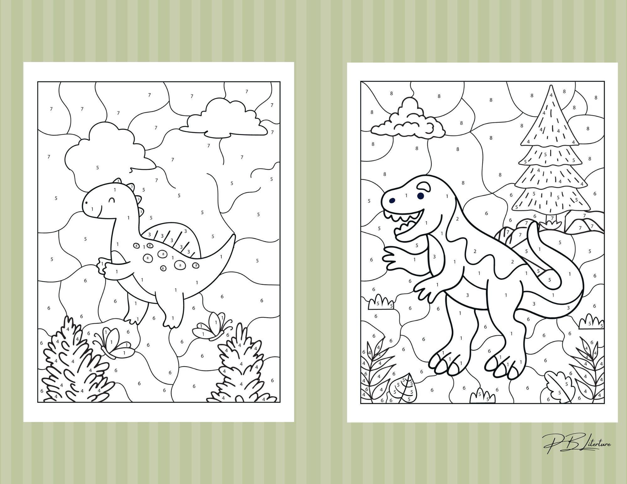 Color by Number Dinosaur Coloring Pages, Coloring Activity Pages for ...