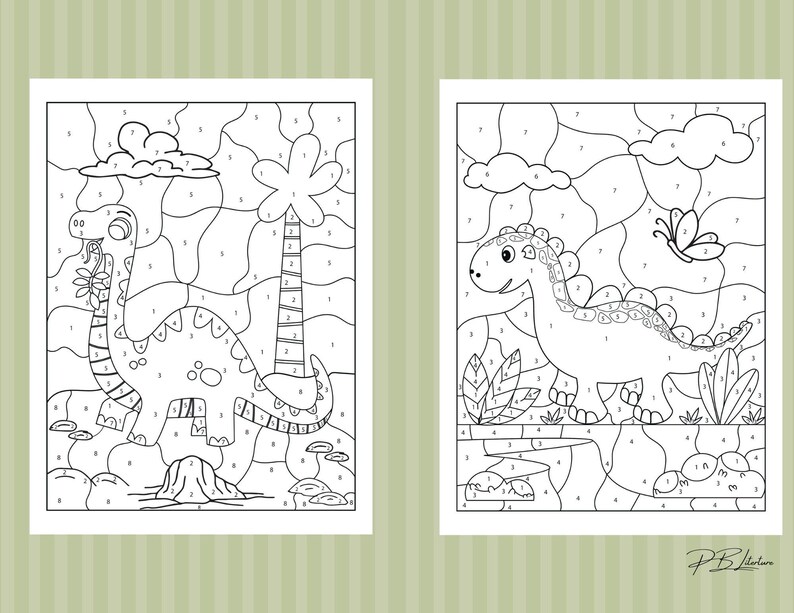 Color by Number Dinosaur Coloring Pages, Coloring Activity Pages for ...