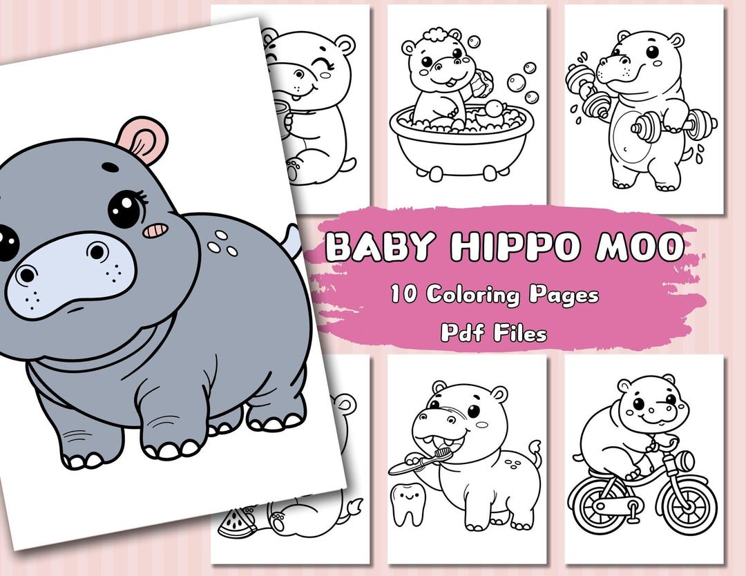 Baby Hippo Moo Deng Coloring Pages, Bold and Easy Coloring for Kids ...
