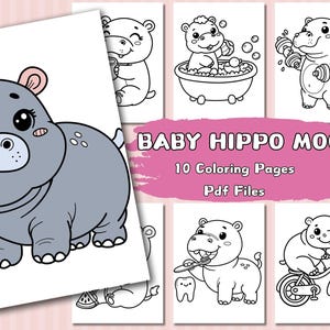 Baby Hippo Moo Deng Coloring Pages, Bold and Easy Coloring for Kids ...