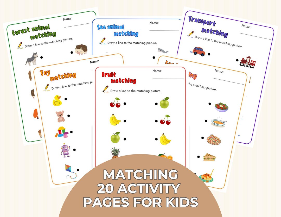 20 Matching Activities for Kids, Preschool Matching Activity Worksheets ...