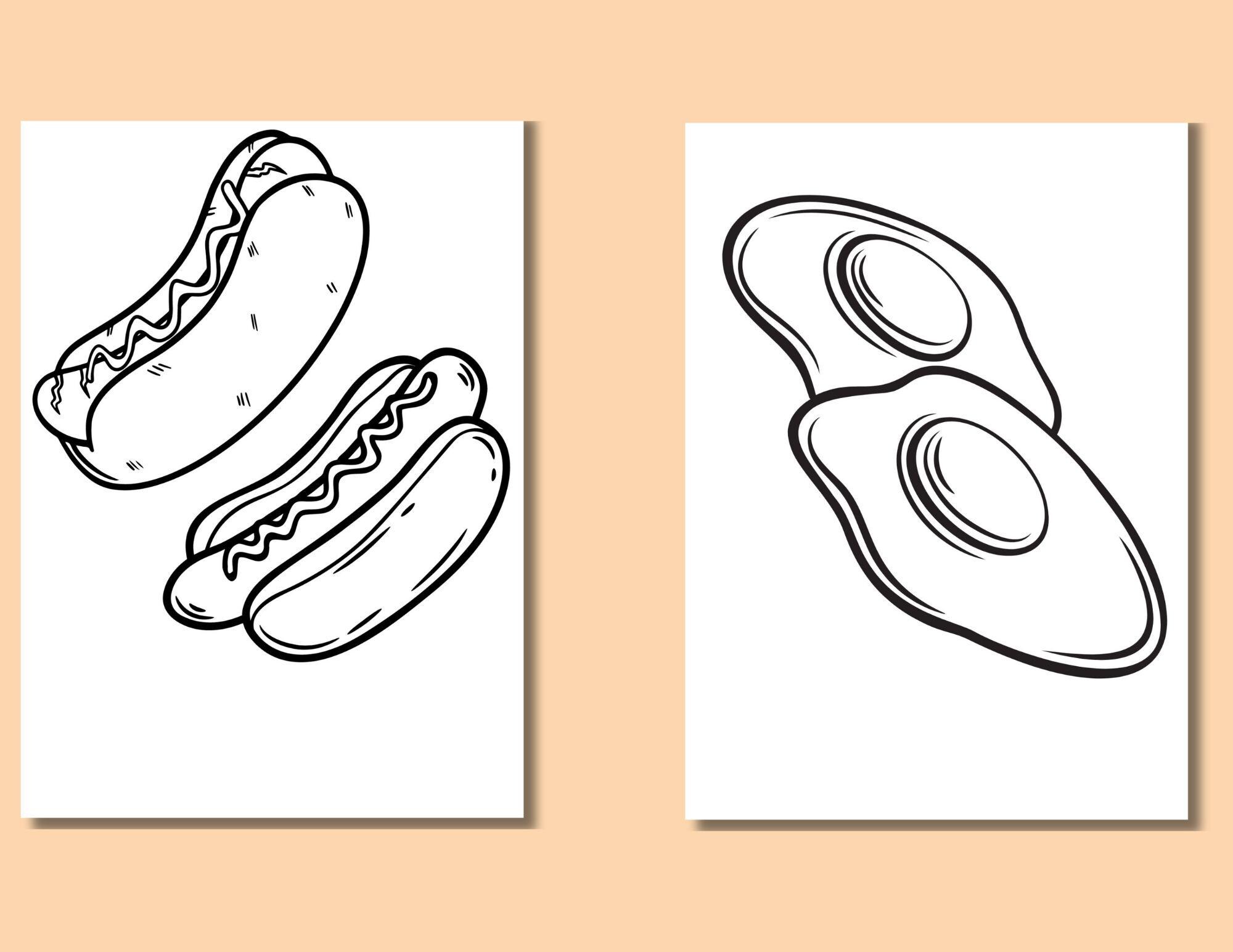Food & Snacks Coloring Book, Bold and Easy Designs, Food Coloring Pages ...