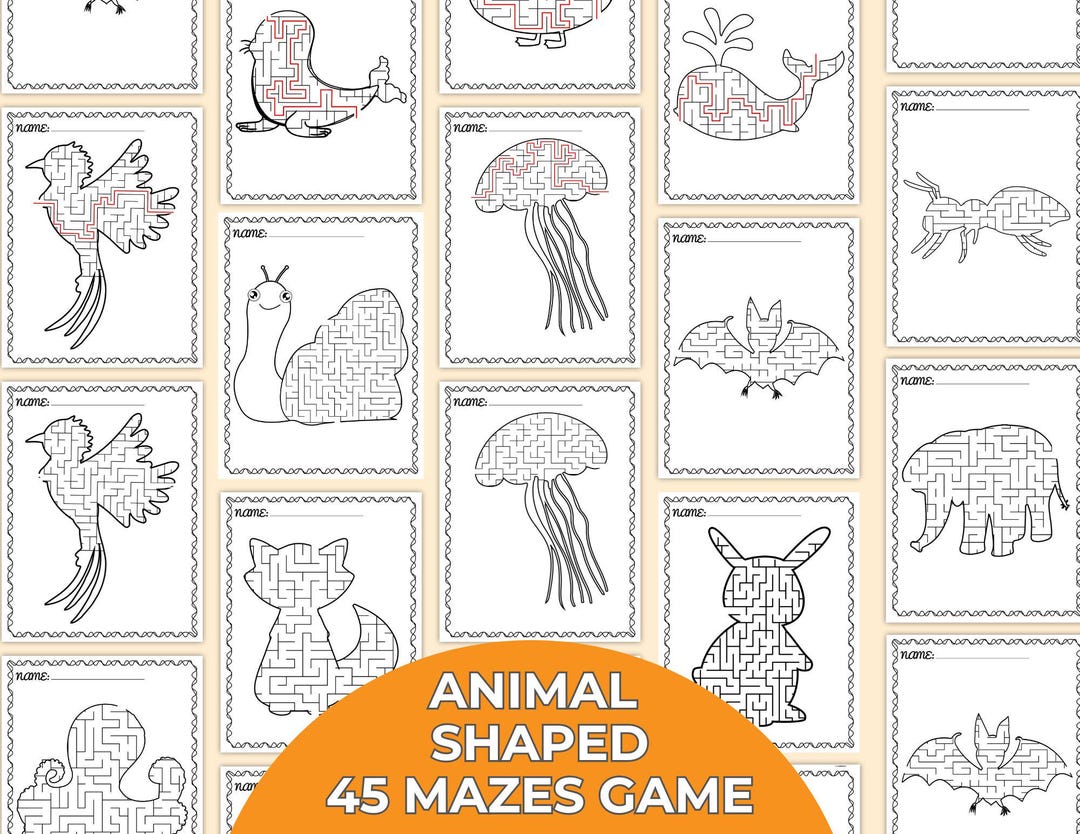 Animal Shaped Mazes Game, Printable Animal Maze Worksheets for Kids ...