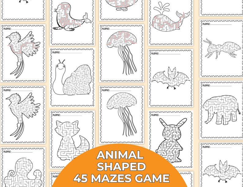 Animal Shaped Mazes Game, Printable Animal Maze Worksheets for Kids ...